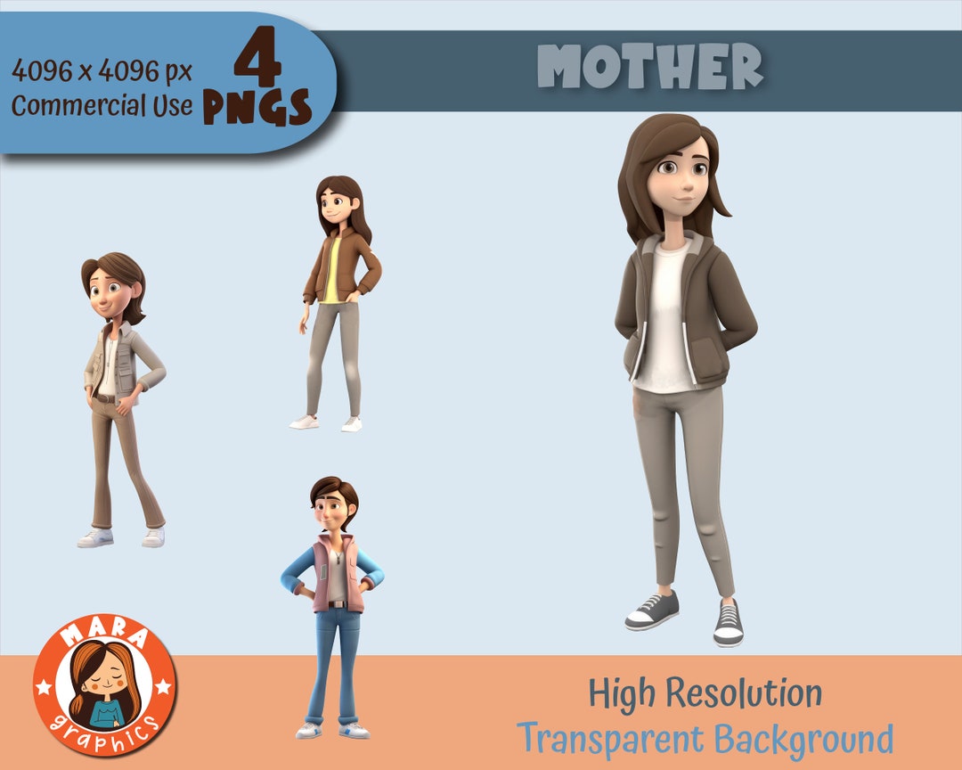 Cute 3D Mom Characters Clipart Set - High Resolution Pngs (4 Different ...