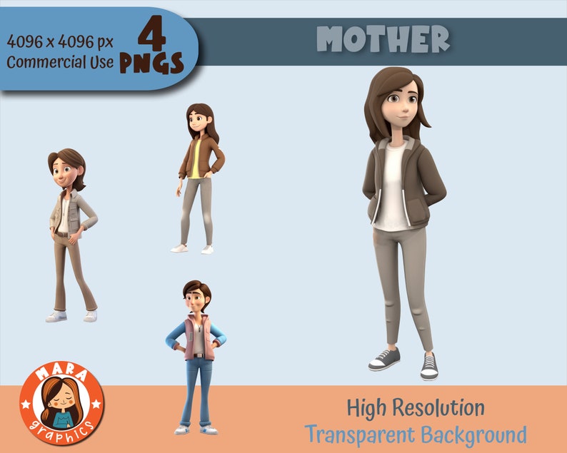Cute 3D Mom Characters Clipart Set - High Resolution Pngs (4 Different ...