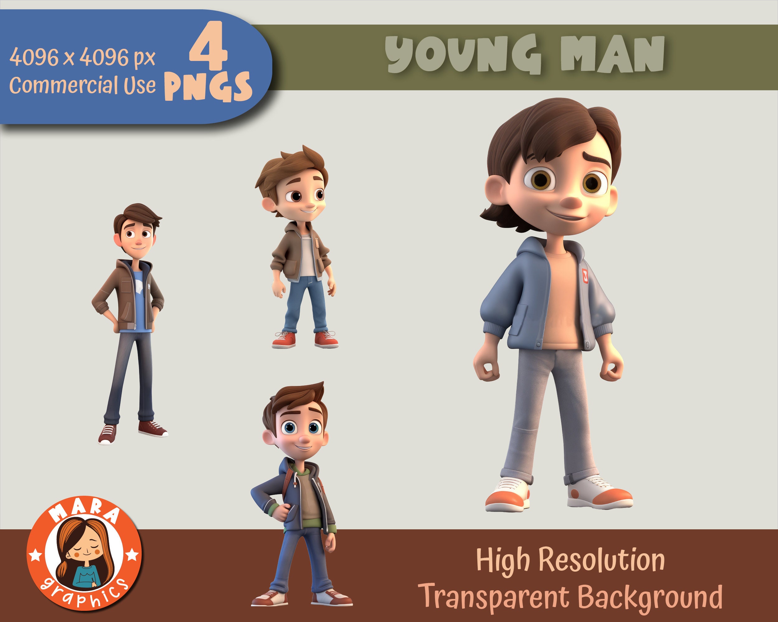Cute 3D Young Man Characters Clipart Set - High Resolution Pngs (4 ...