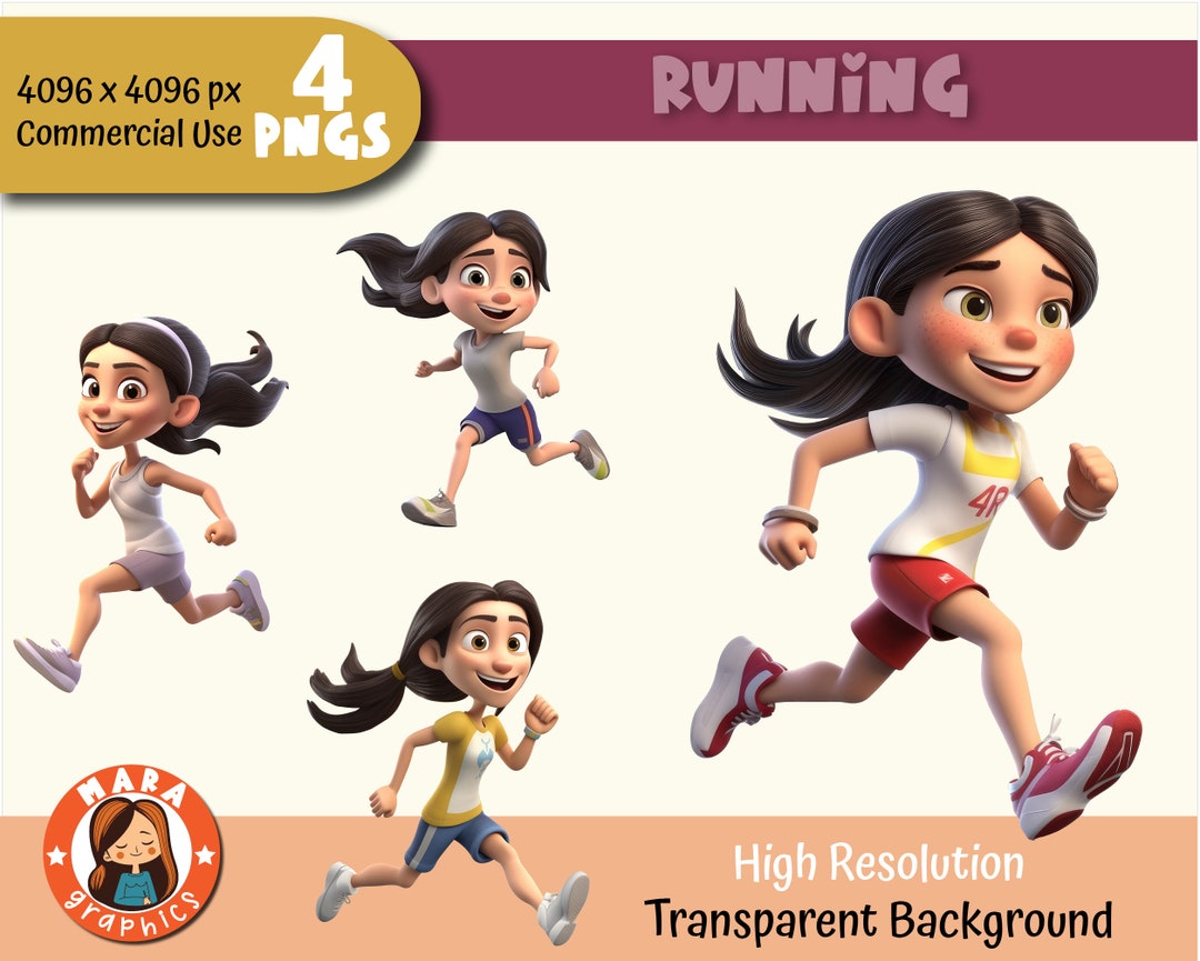 Cute 3D Girl Runner Clipart Set - High Resolution Pngs (4 Different ...