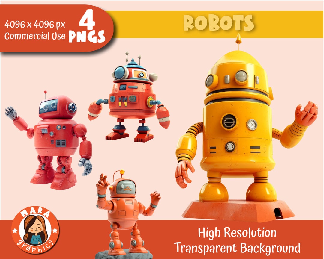 Cute 3D Robot Clipart Set - High Resolution Pngs (4 Different ...