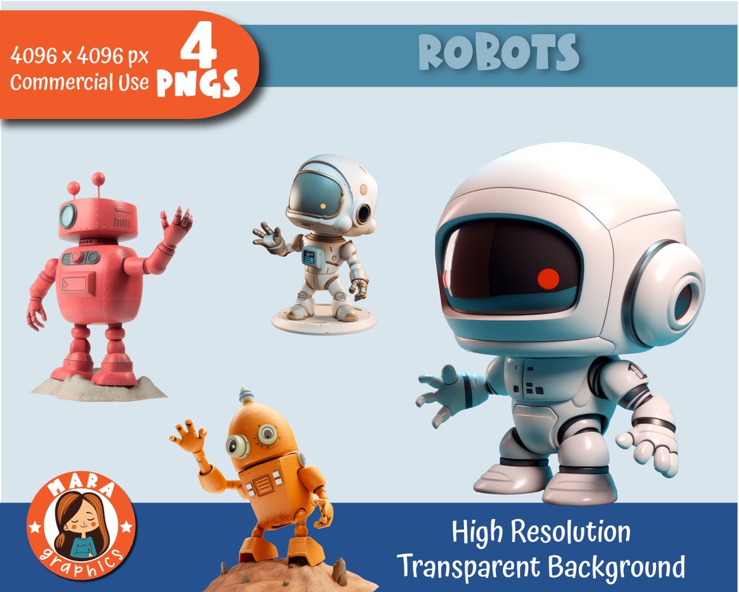 Cute 3D Robot Clipart Set High Resolution Pngs 4 Different Characters ...