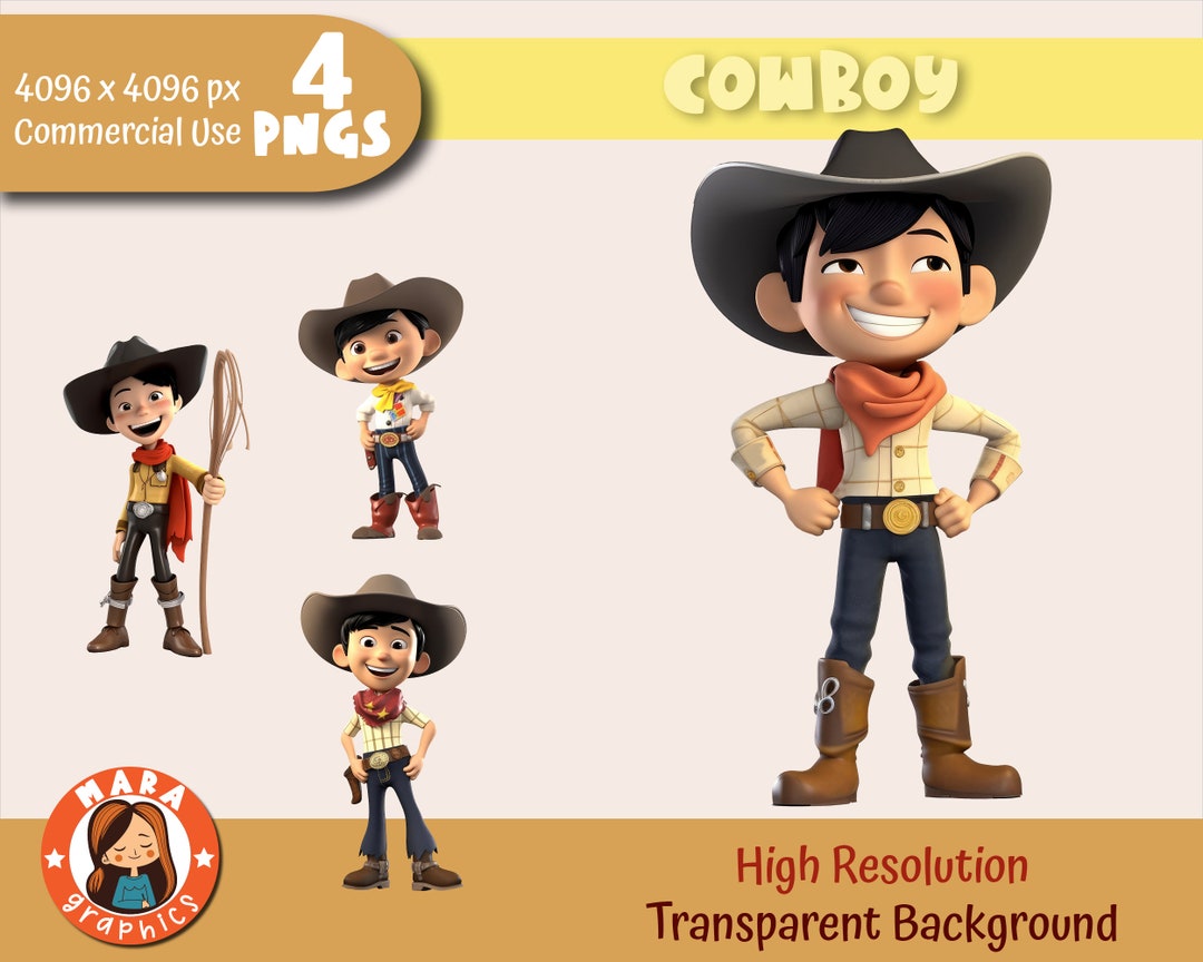 Cute 3D Cowboy Clipart Set, Cowboy PNG - High Resolution Pngs (4 ...