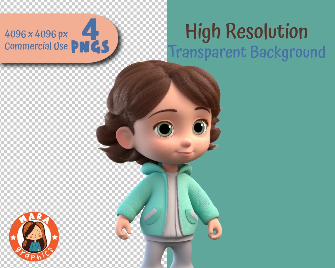 Cute 3D Girl Characters Clipart Set - High Resolution Pngs (4 Different ...