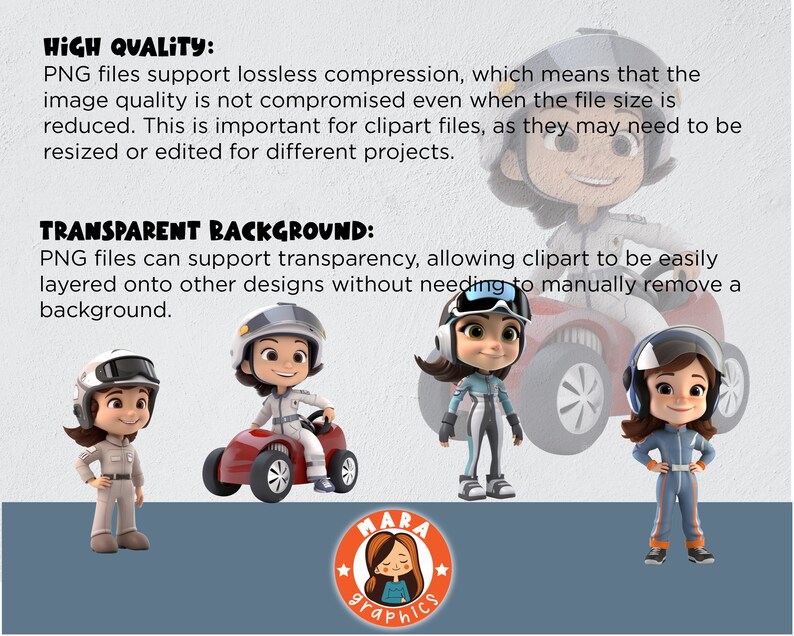 Cute 3D Race Car Driver Girl Clipart Set Set of 4 Pngs High Resolution ...