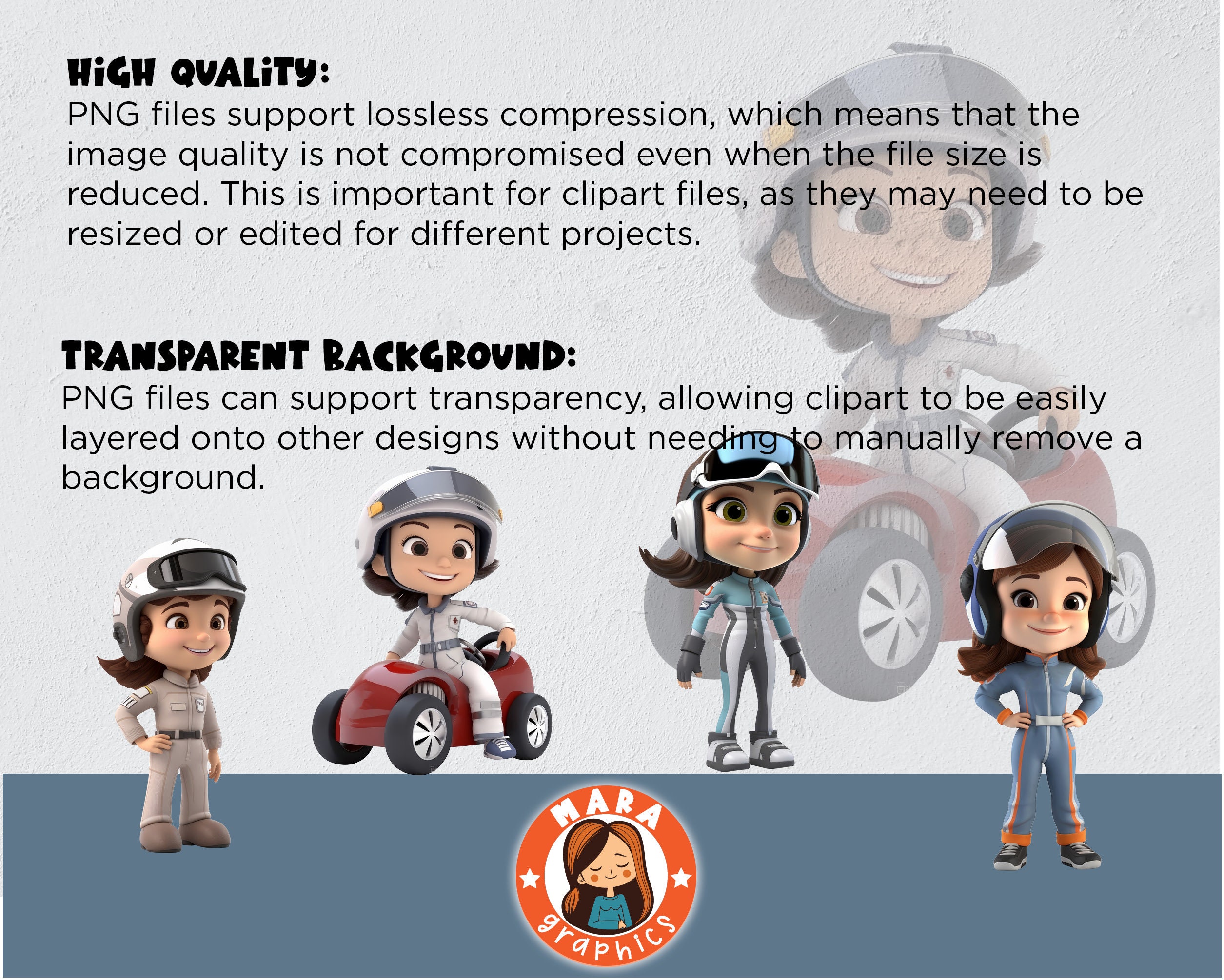 Cute 3D Race Car Driver Girl Clipart Set - Set of 4 Pngs - High ...