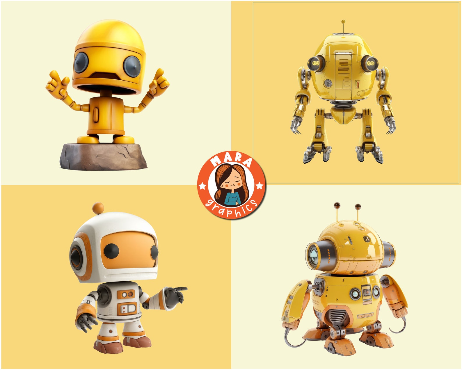 Cute 3D Robot Clipart Set High Resolution Pngs 4 Different Characters ...