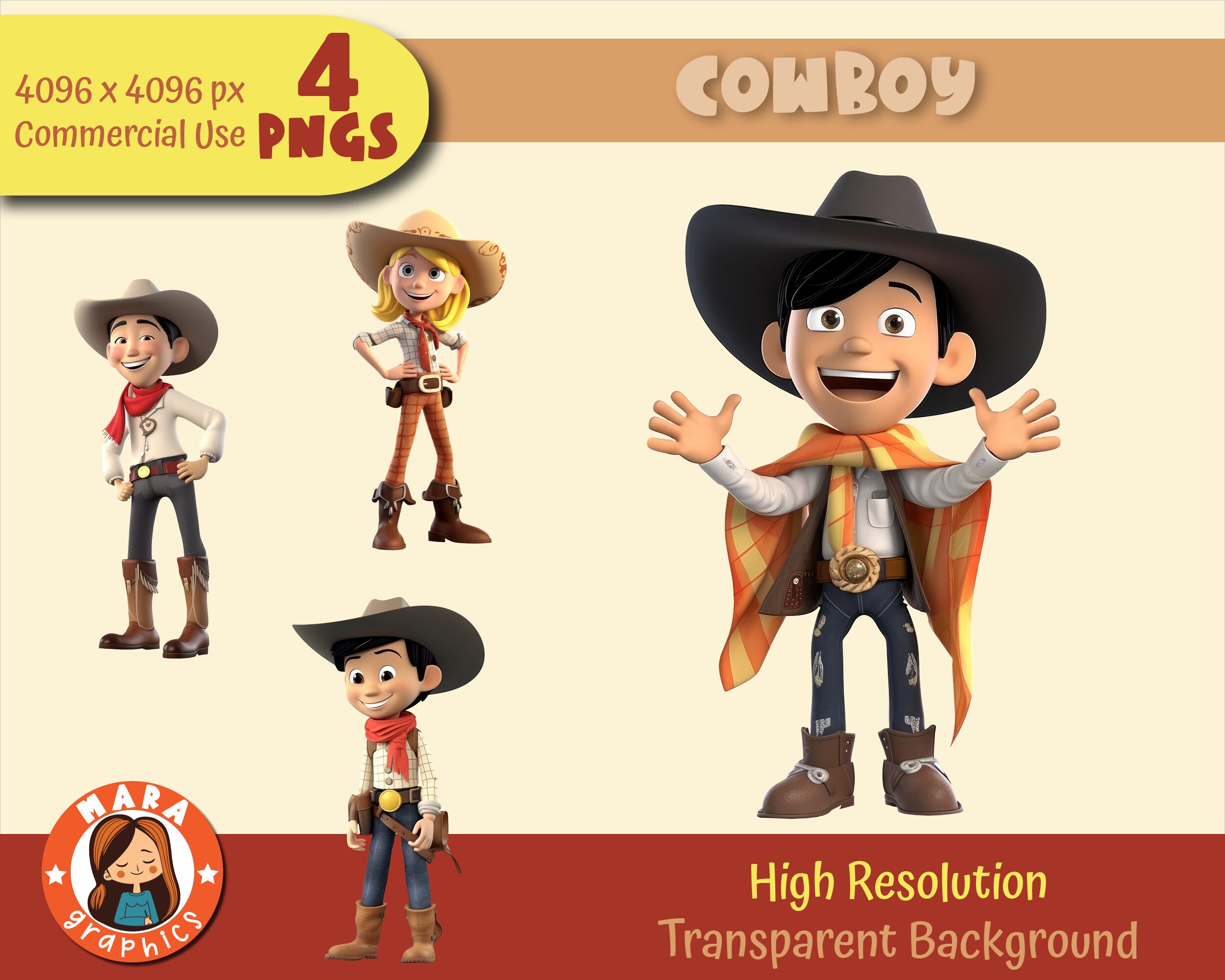 Cute 3D Cowboy Clipart Set, Cowboy PNG - High Resolution Pngs (4 ...