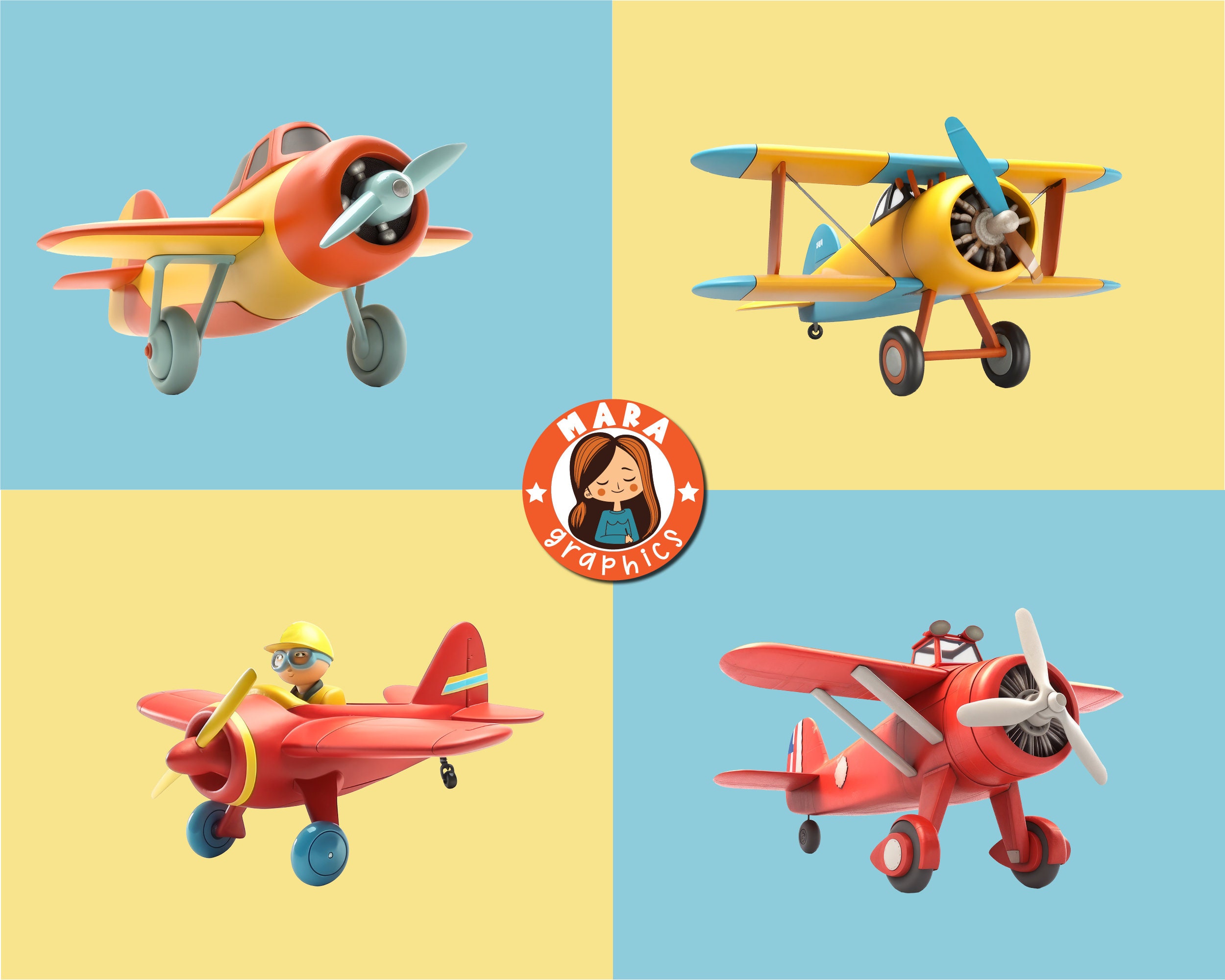 Cute 3D Airplanes Clipart Set - High Resolution Pngs (4 Different ...