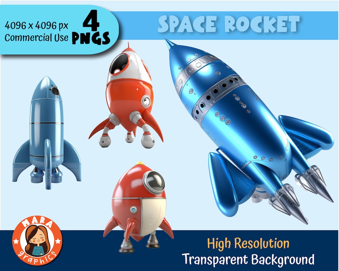 Set of 4 3D SPACE ROCKET Clipart - High Resolution Pngs (4 Different ...