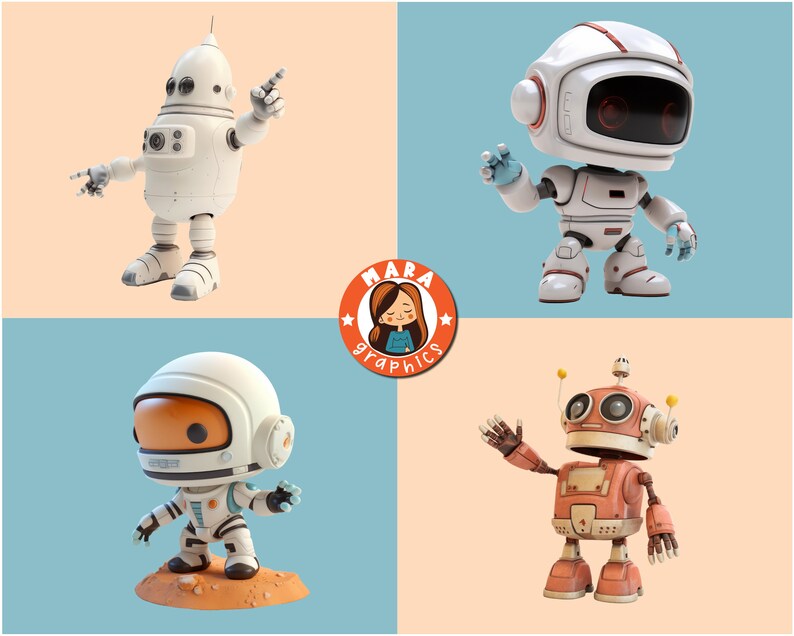 Cute 3D Robot Clipart Set High Resolution Pngs 4 Different Characters ...