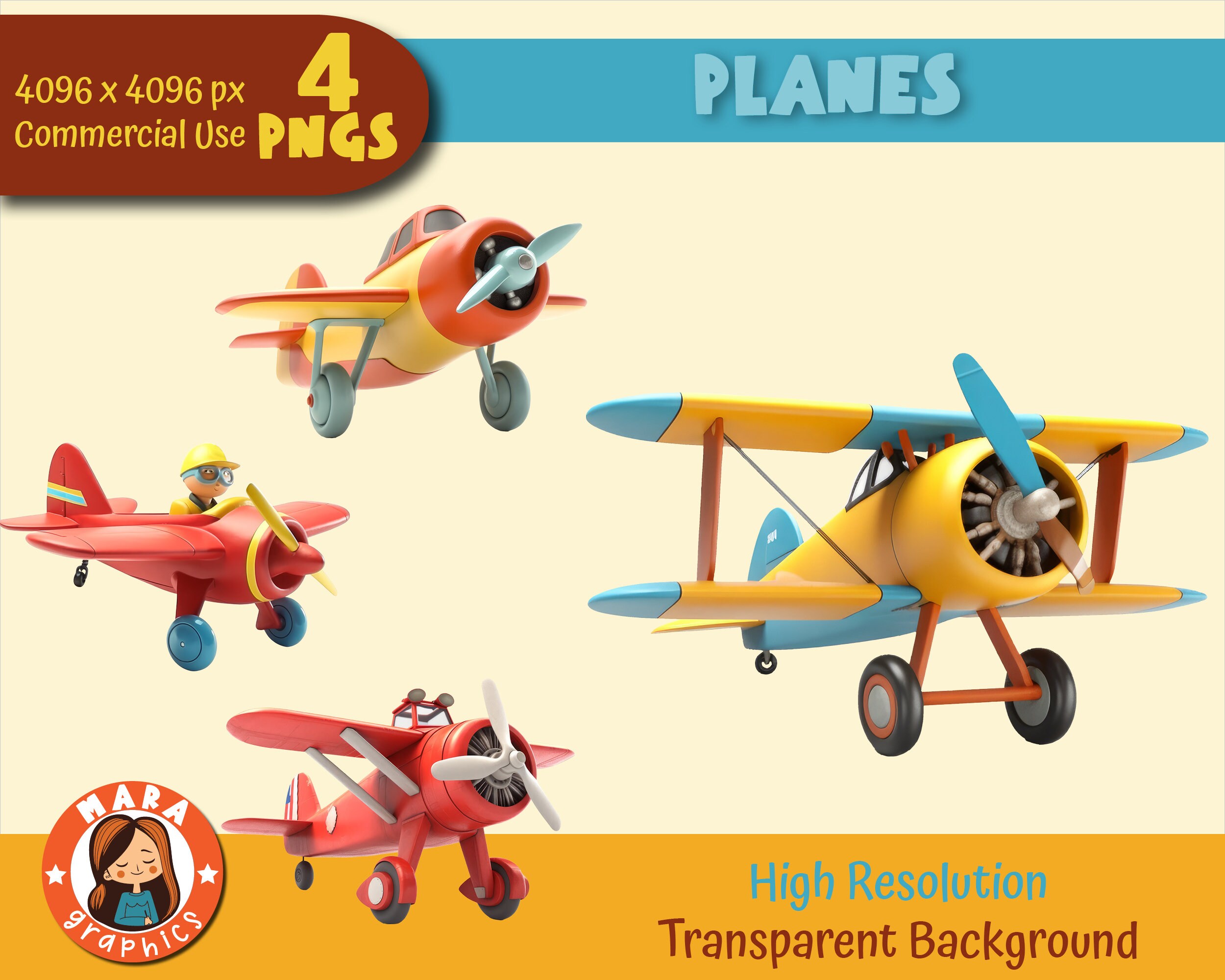 Cute 3D Airplanes Clipart Set - High Resolution Pngs (4 Different ...