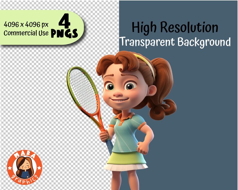 3D Tennis Player Girls Clipart Set of 4 Pngs High Resolution Pngs 4 ...