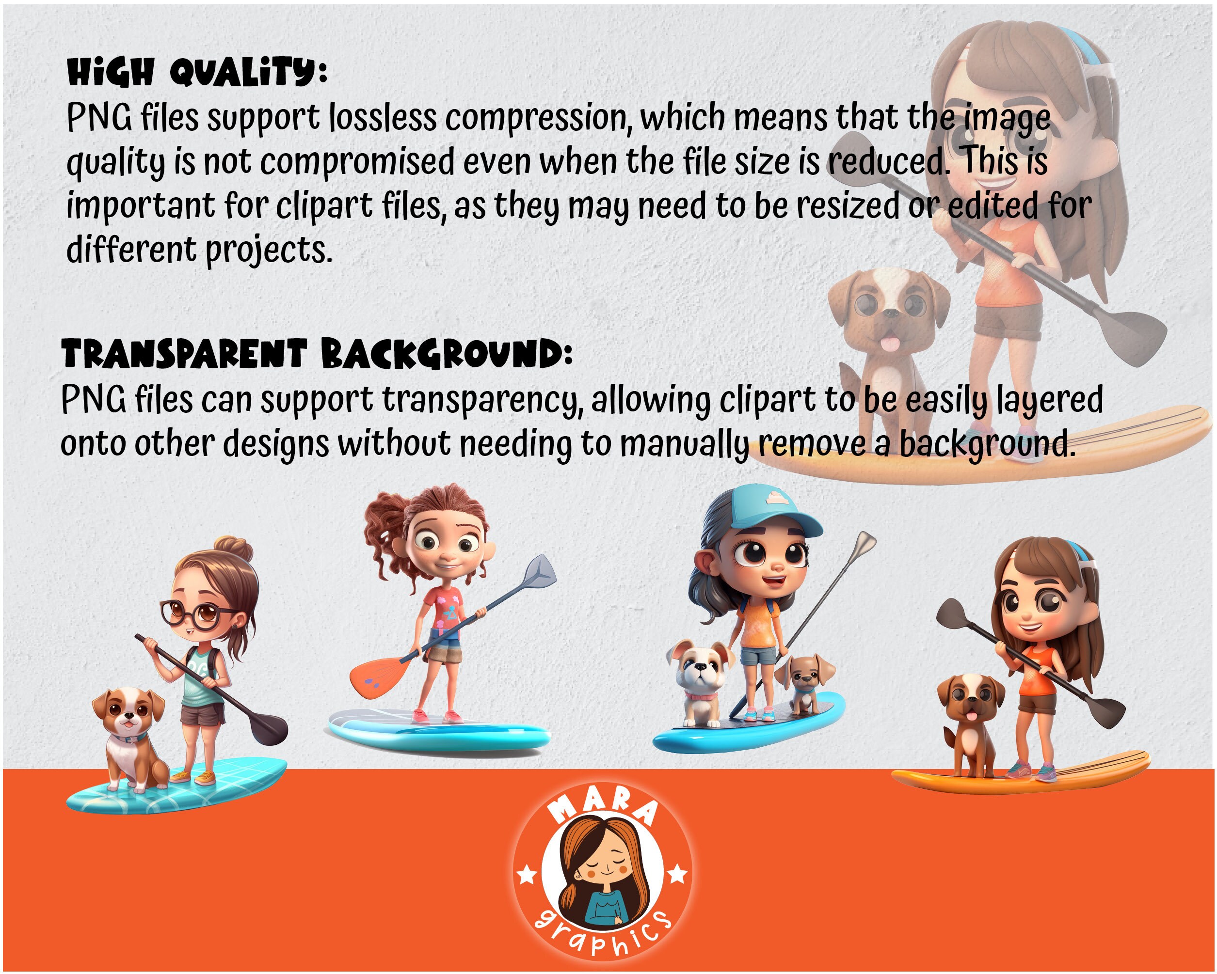 Cute Paddle Board Girls 3D Clipart - Set of 4 High-resolution Pngs - Etsy