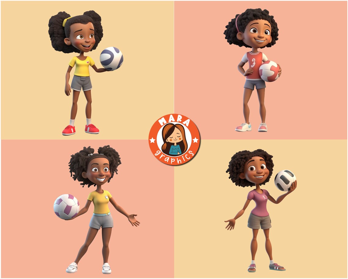 Cute 3D Volleyball Girl Clipart Set - High Resolution Pngs (4 Different ...
