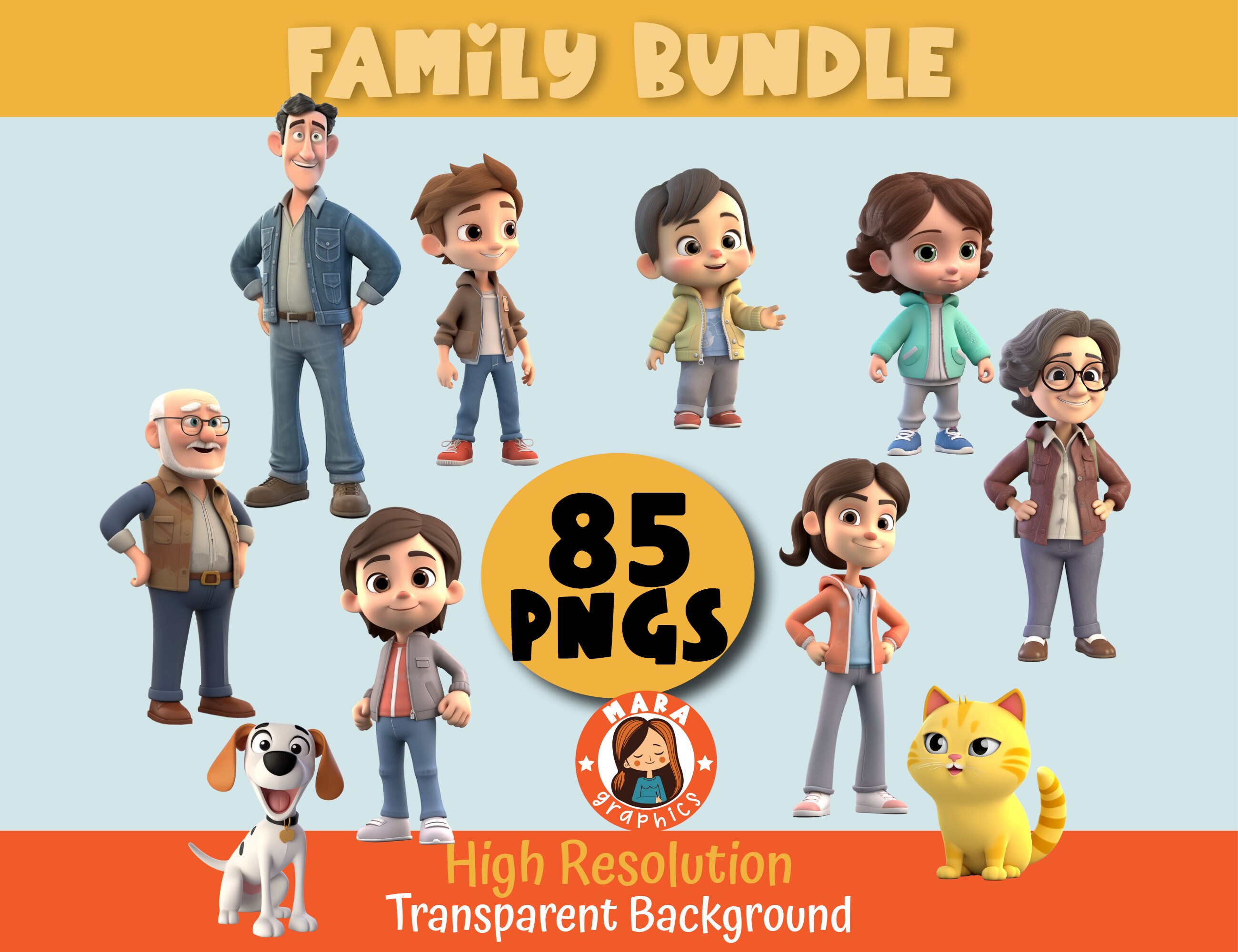 Family Bundle Pngs 3D Characters Clipart Collection High Res Pngs ...