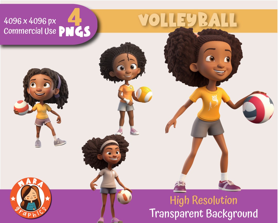 Cute 3D Volleyball Girl Clipart Set - High Resolution Pngs (4 Different ...