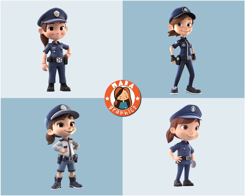 Cute 3D Police Officer Clipart Set - High Resolution Pngs (4 Different ...
