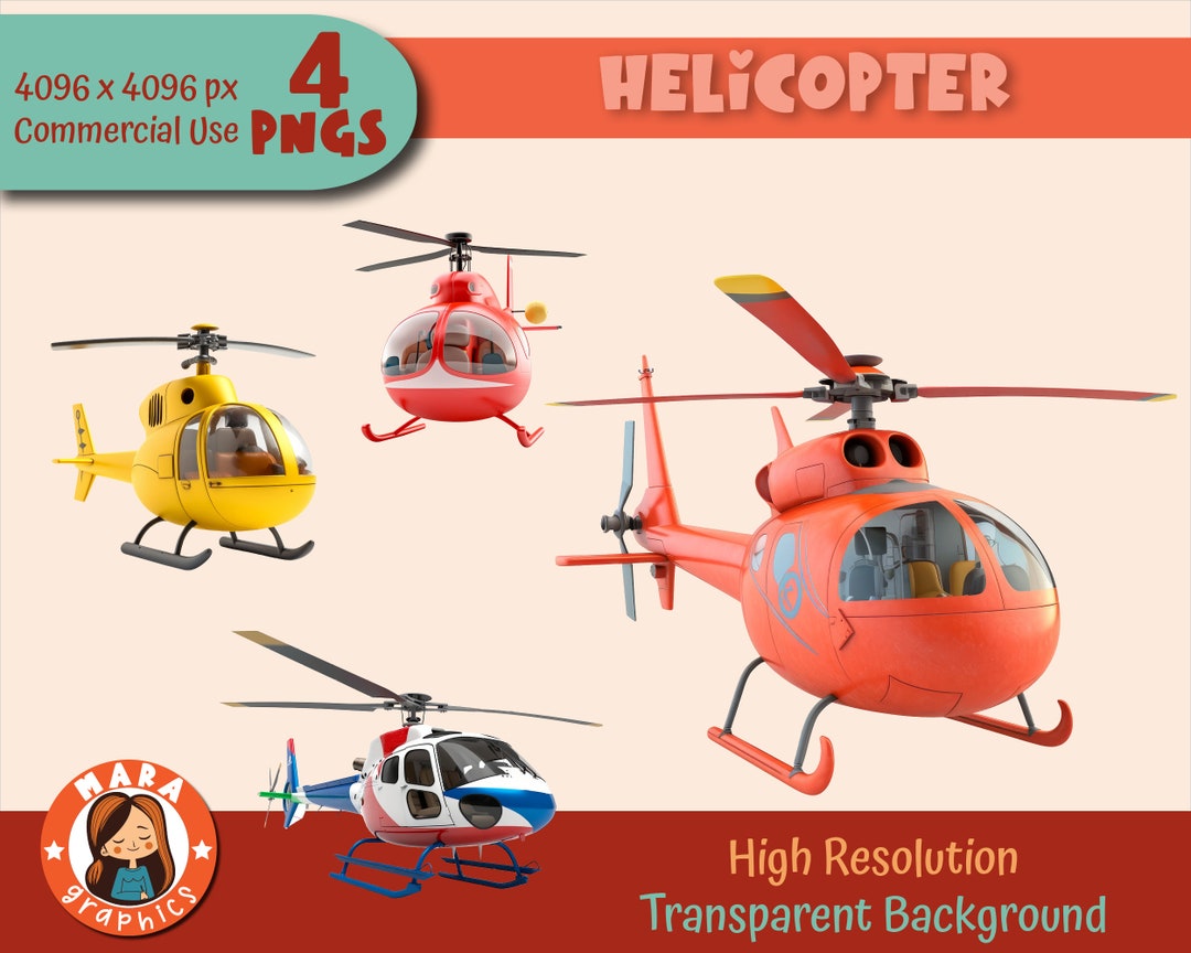 Cute 3D Helicopter Clipart Set - High Resolution Pngs (4 Different ...