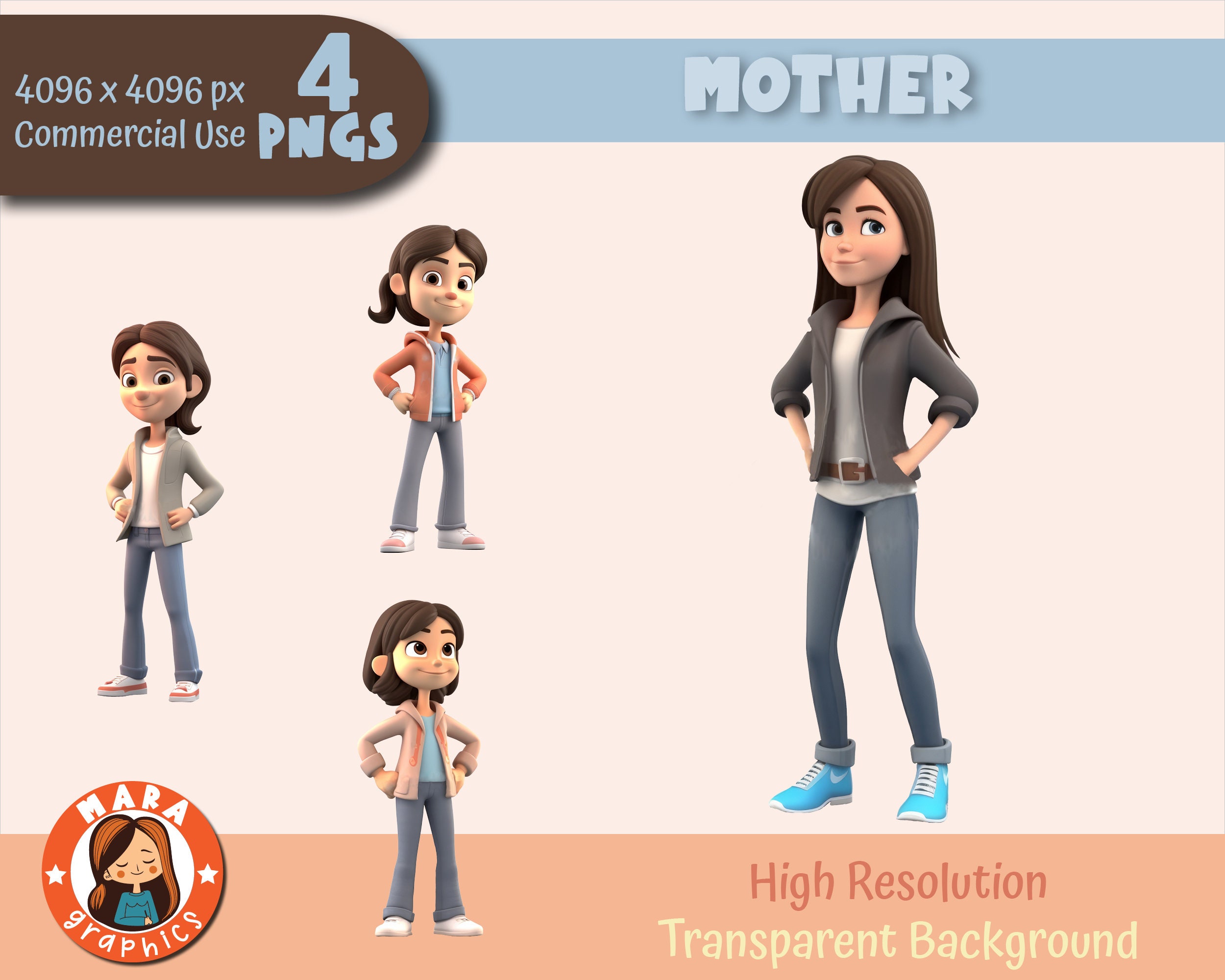 Cute 3D Mom Characters Clipart Set - High Resolution Pngs (4 Different ...