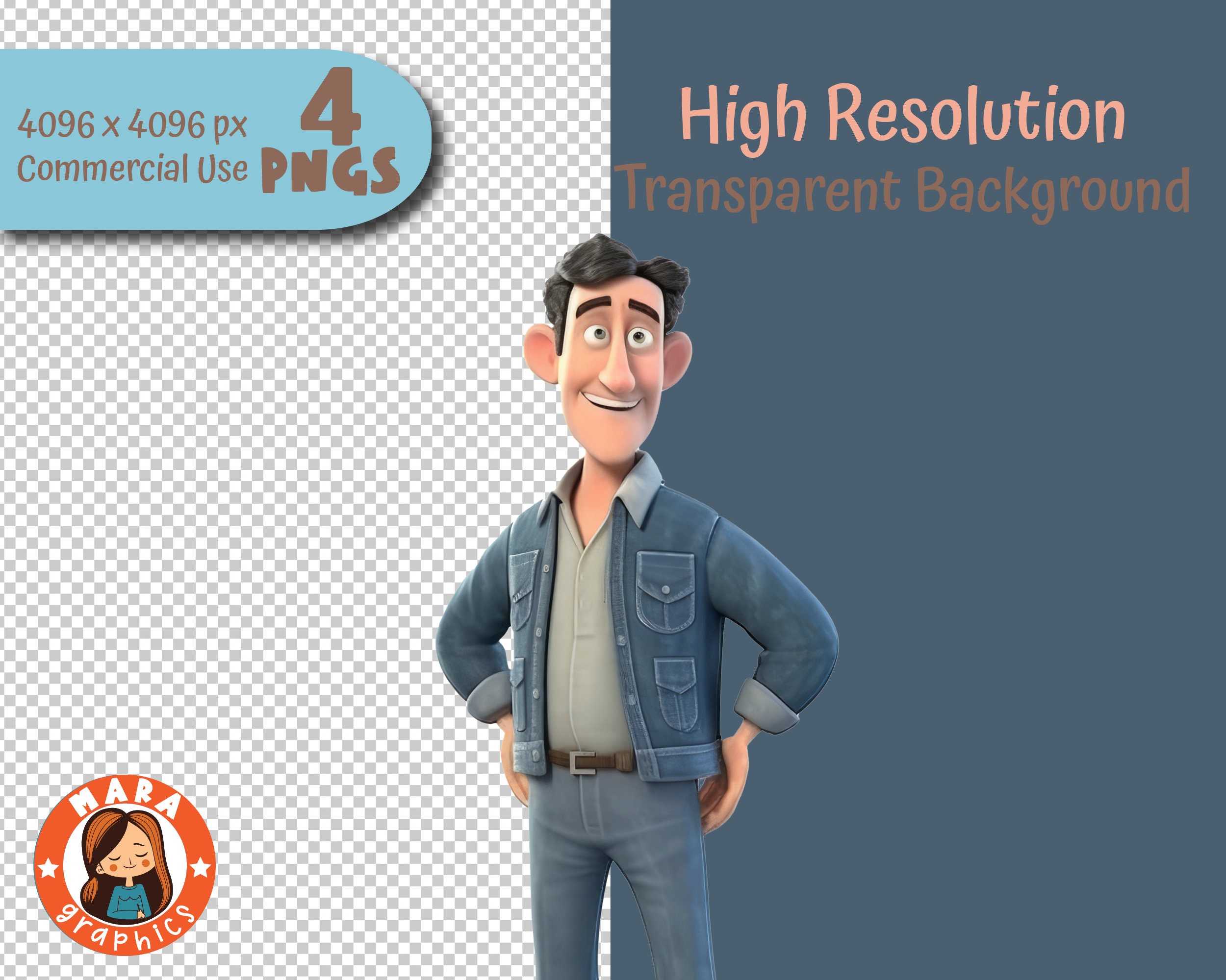 Cute 3D Dad Characters Clipart Set High Resolution Pngs 4 Different ...