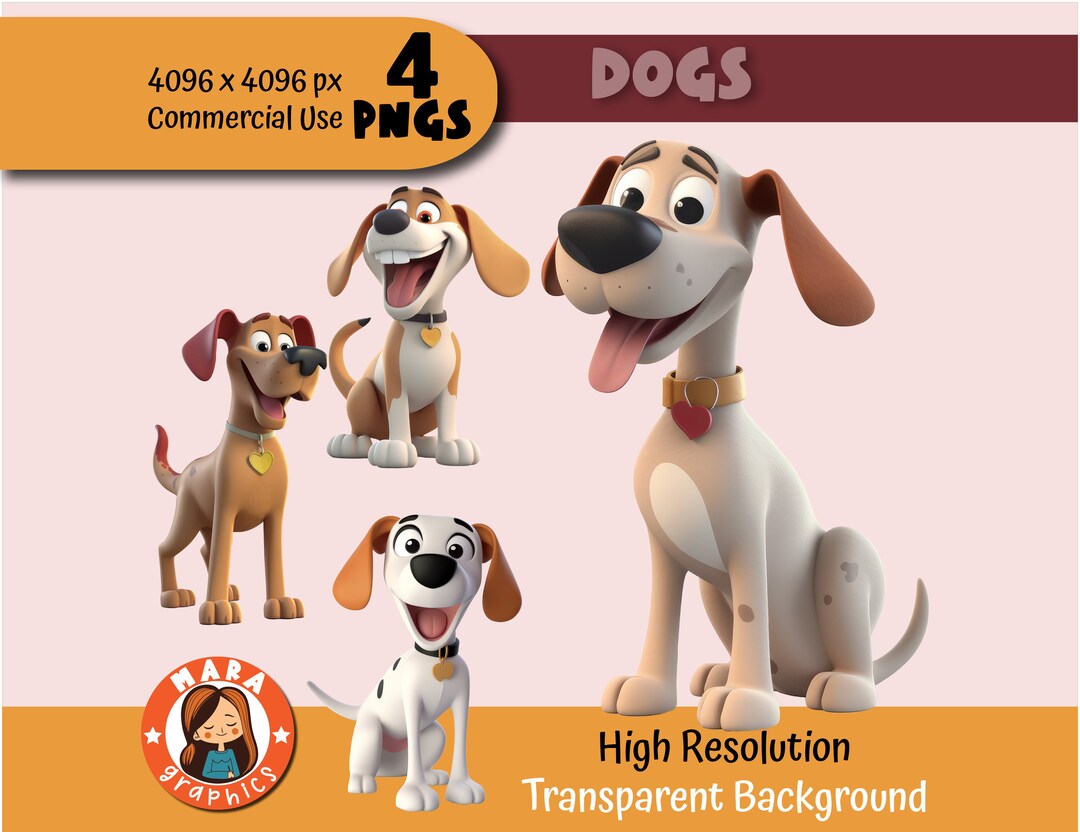 Cute 3D Dogs Clipart Set - High Resolution Pngs (4 Different Characters ...