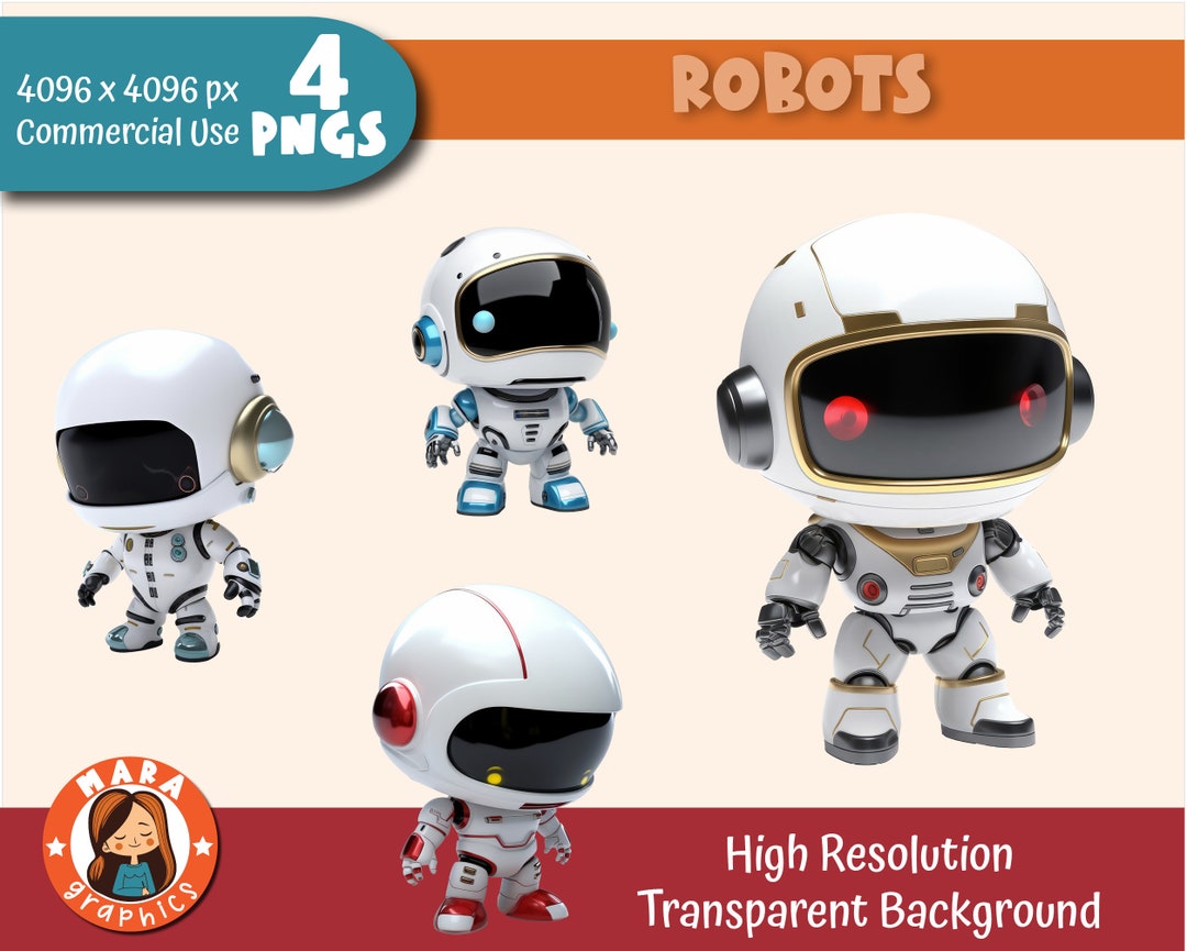 Cute 3D Robot Clipart Set - High Resolution Pngs (4 Different ...