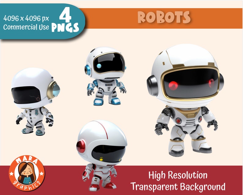Cute 3D Robot Clipart Set - High Resolution Pngs (4 Different ...
