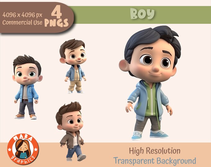 Cute 3D Little Boy Characters Clipart Set - High Resolution Pngs (4 ...