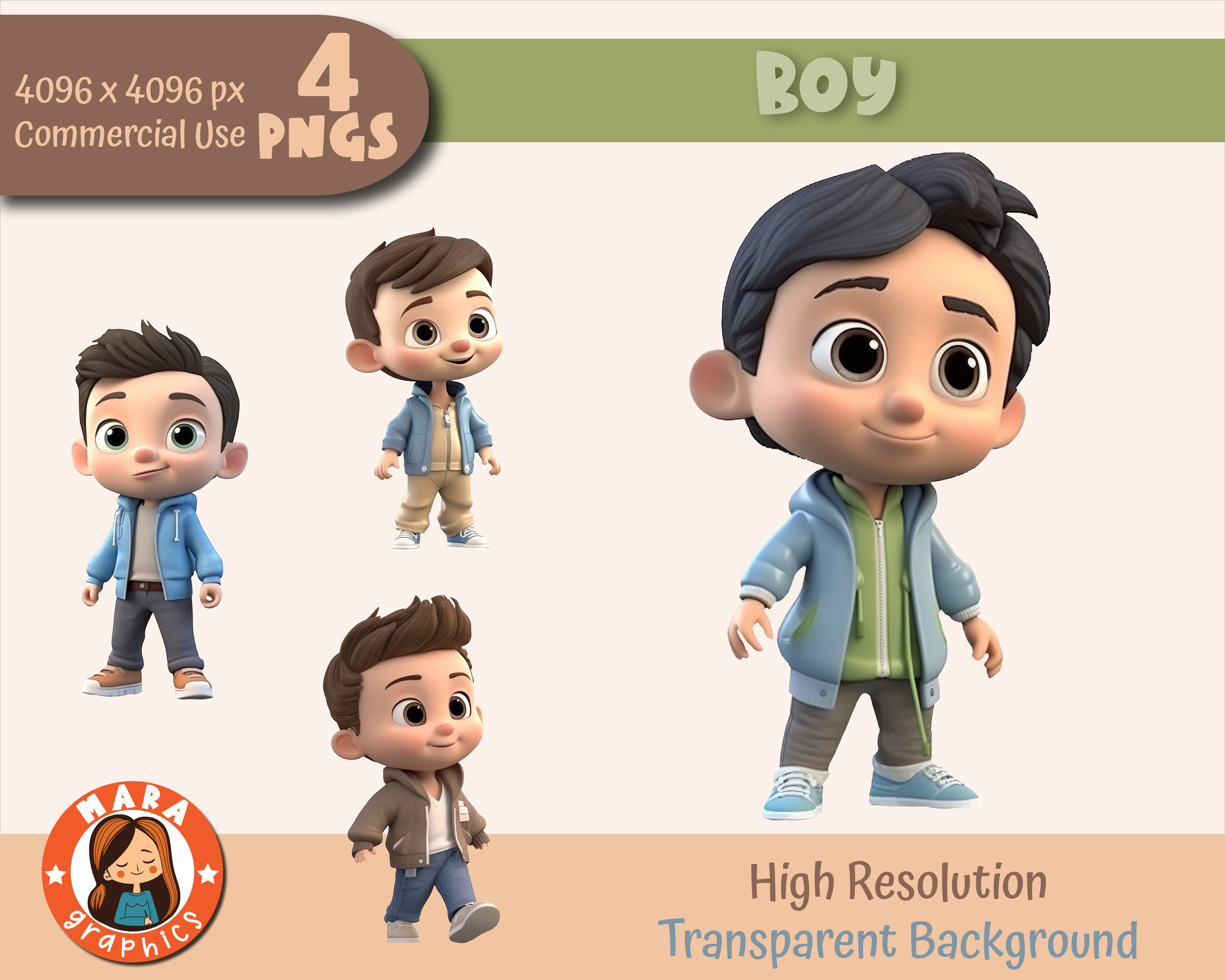 Cute 3D Little Boy Characters Clipart Set - High Resolution Pngs (4 ...