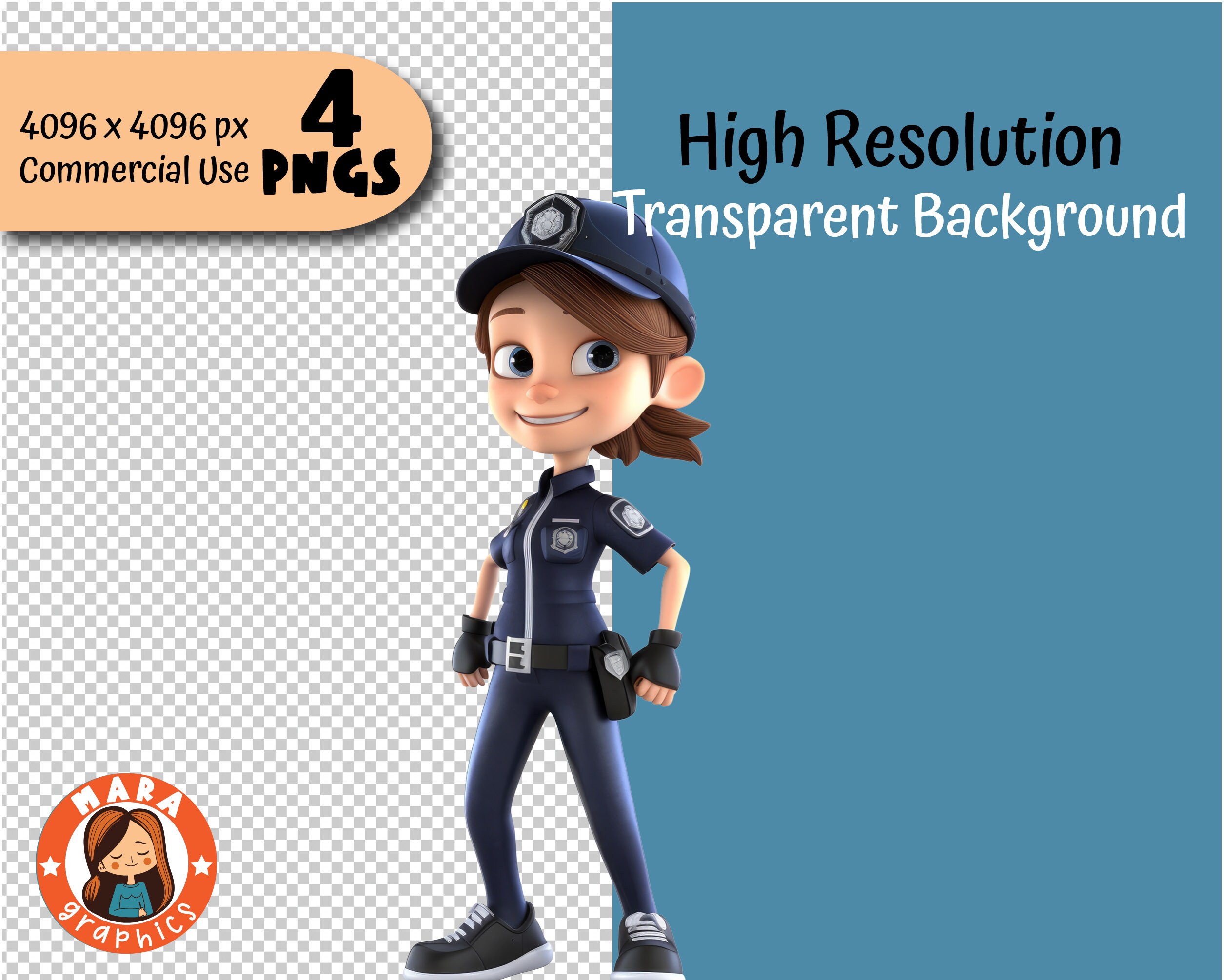 Cute 3D Police Officer Clipart Set High Resolution Pngs 4 Different ...