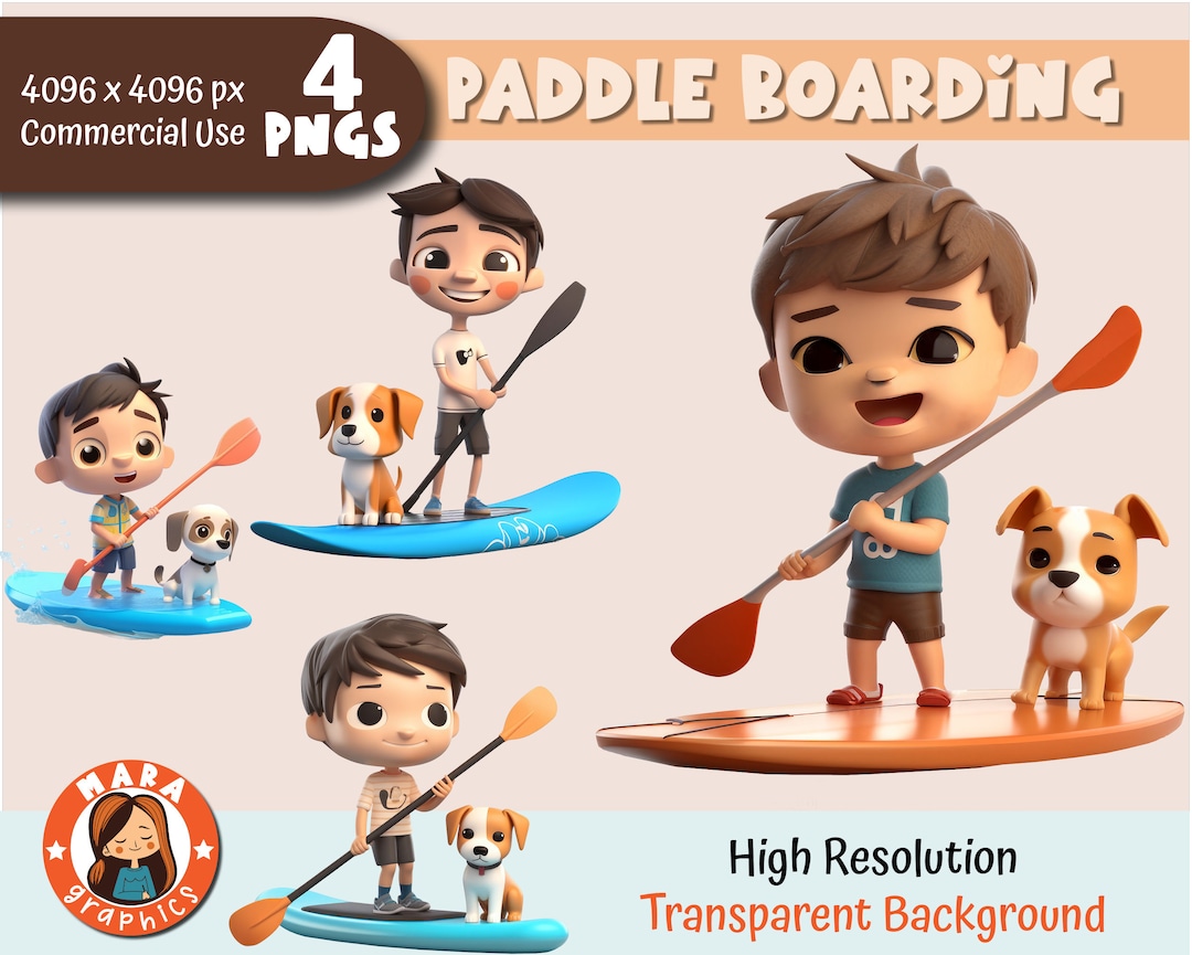 Cute Paddle Boarding KIDS 3D Clipart - Set of 4 High-resolution Pngs - Etsy