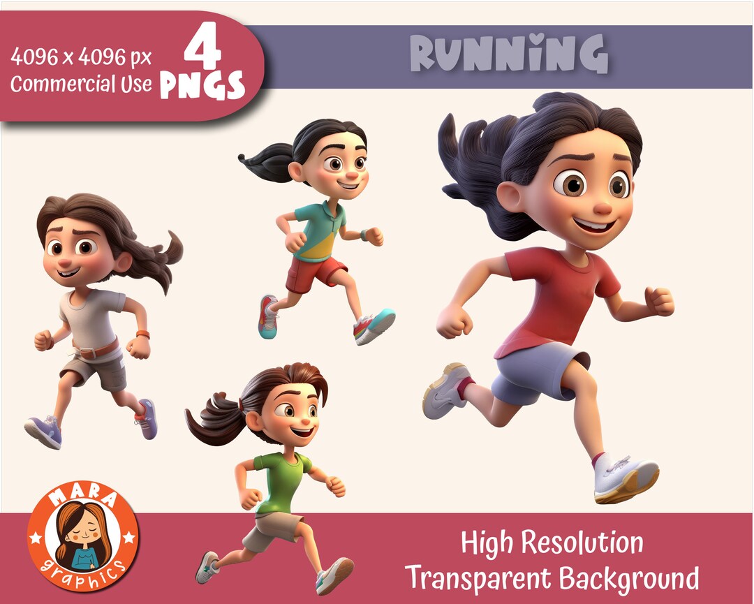 Cute 3D Girl Runner Clipart Set - High Resolution Pngs (4 Different ...