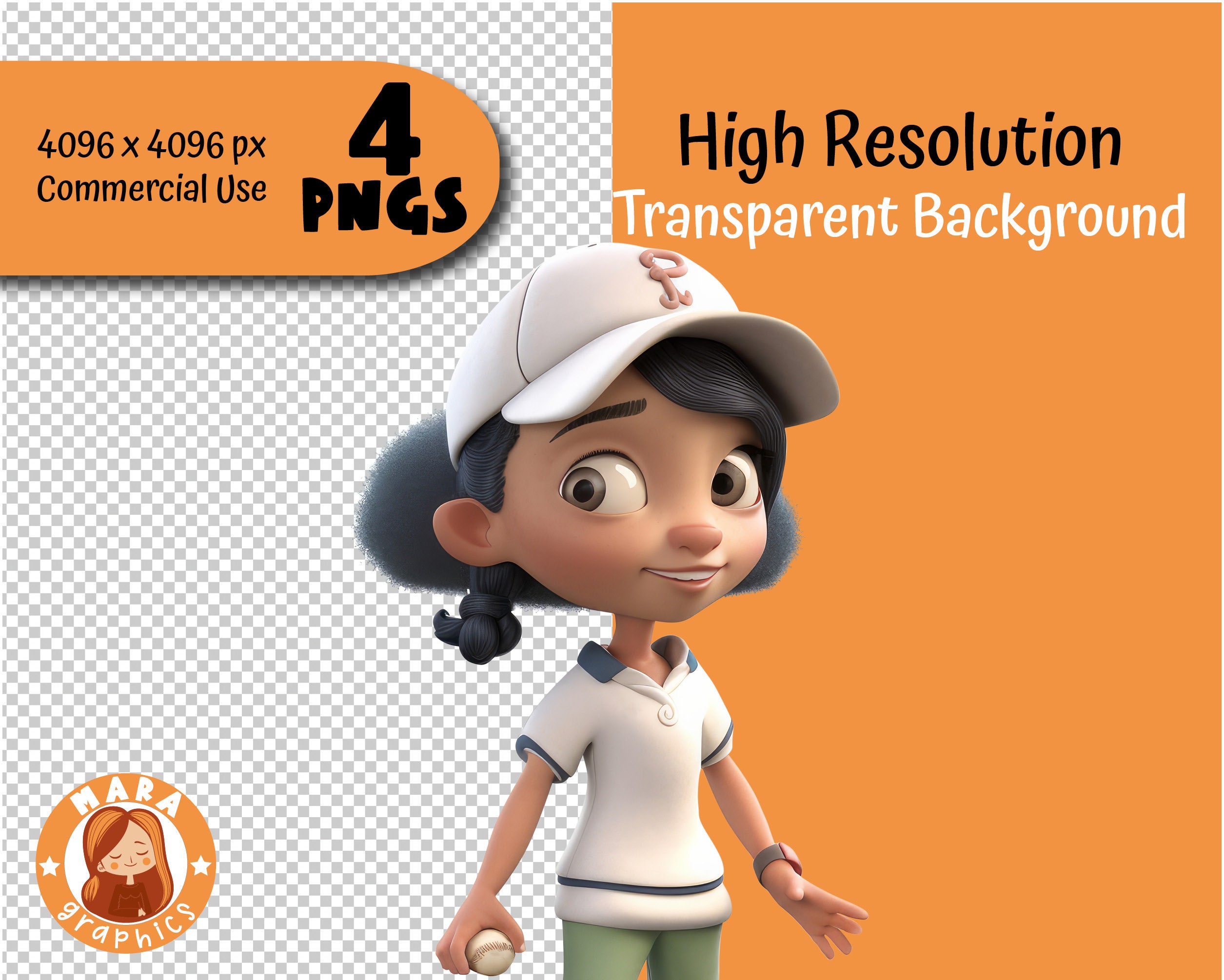 3D Baseball Girls Clipart - High Resolution Pngs (4 Different ...