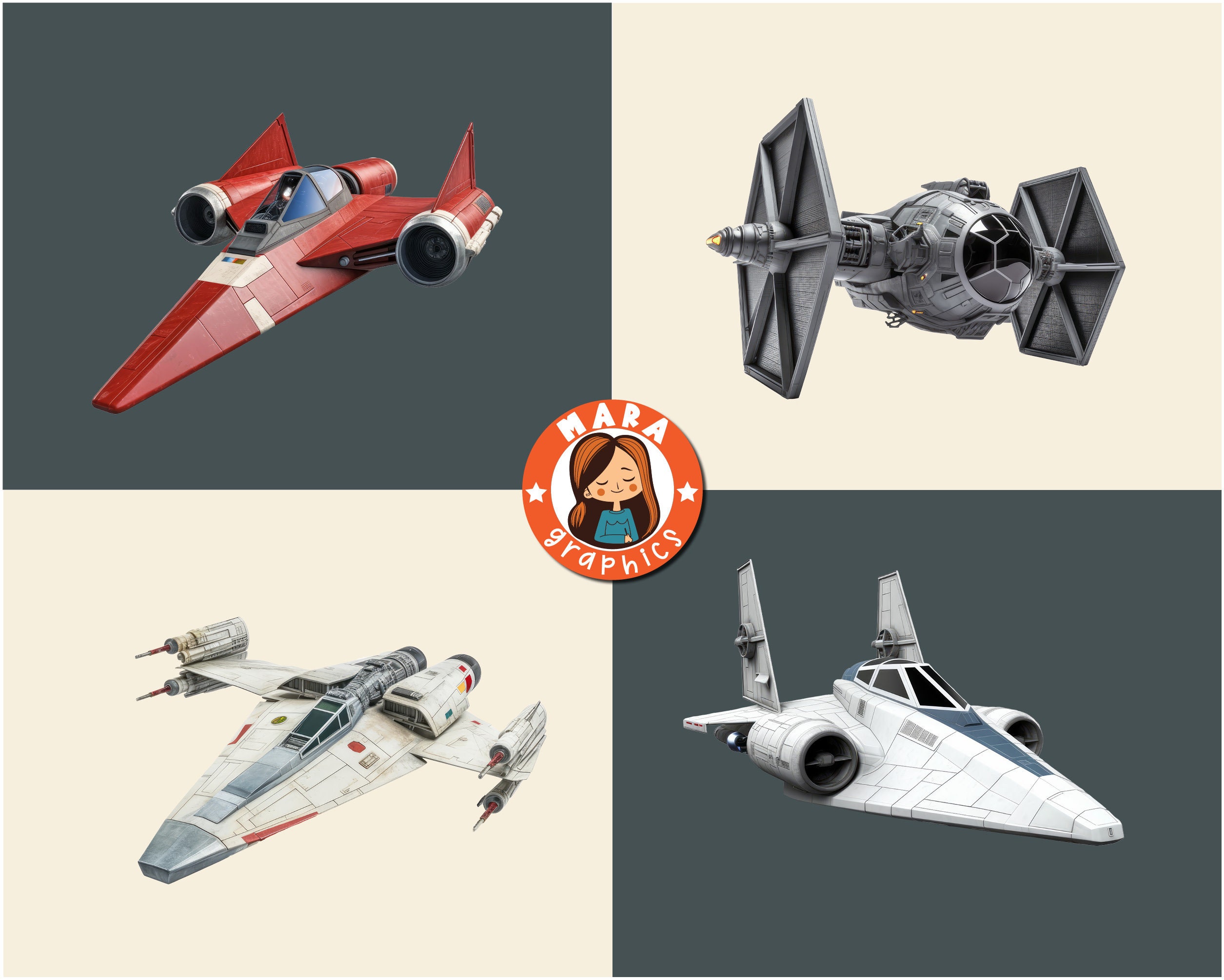 Set of 4 3D STAR WARS SPACECRAFT Clipart - High Resolution Pngs (4 ...