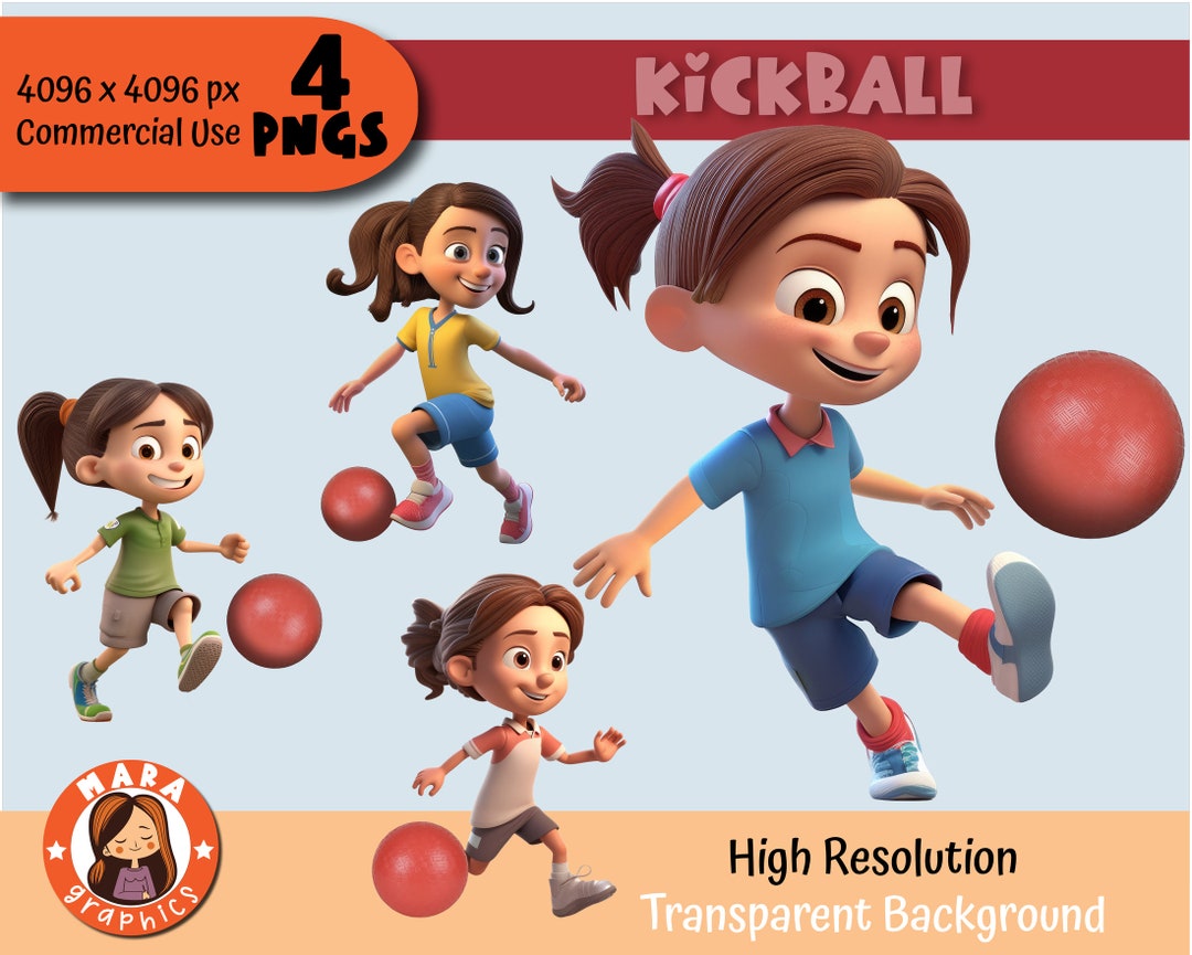 Set of 4 3D KICKBALL Player Girls Clipart - High Resolution Pngs (4 ...