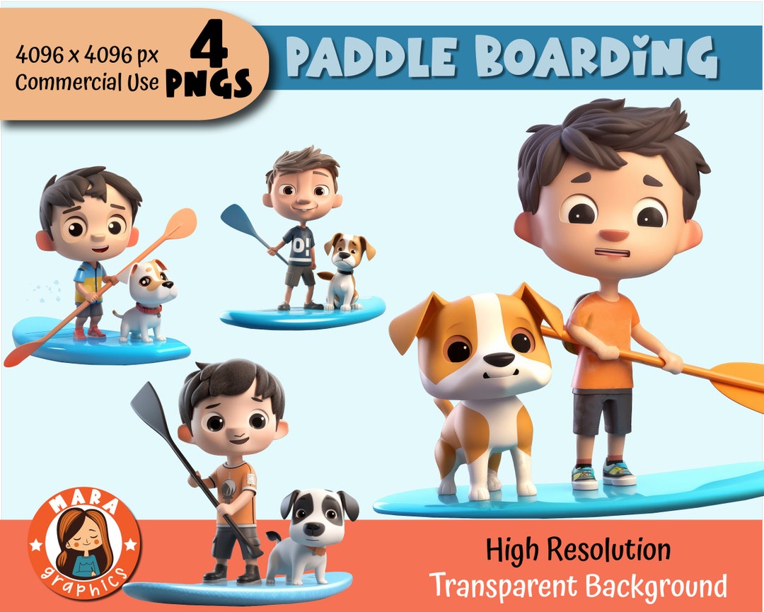 Cute Paddle Board Boys 3D Clipart - Set of 4 High-resolution Pngs - Etsy