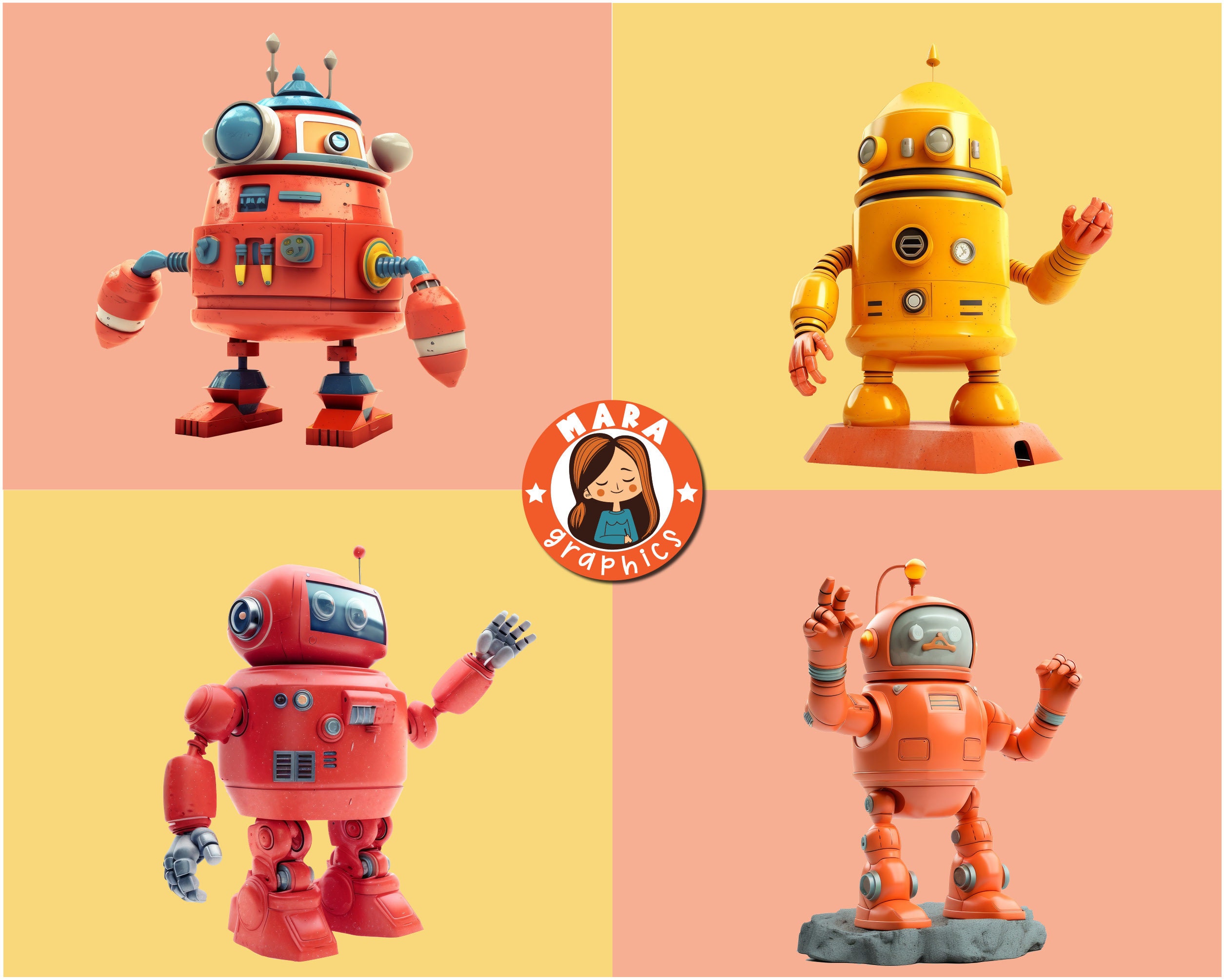 Cute 3D Robot Clipart Set - High Resolution Pngs (4 Different ...