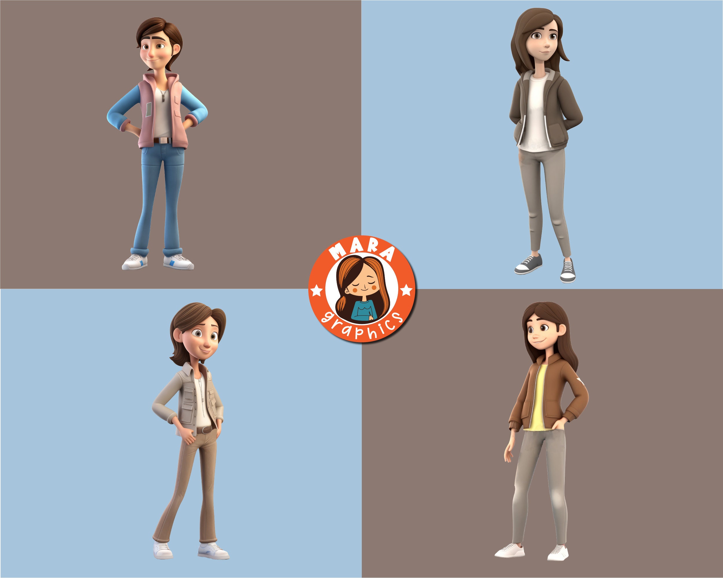 Cute 3D Mom Characters Clipart Set - High Resolution Pngs (4 Different ...