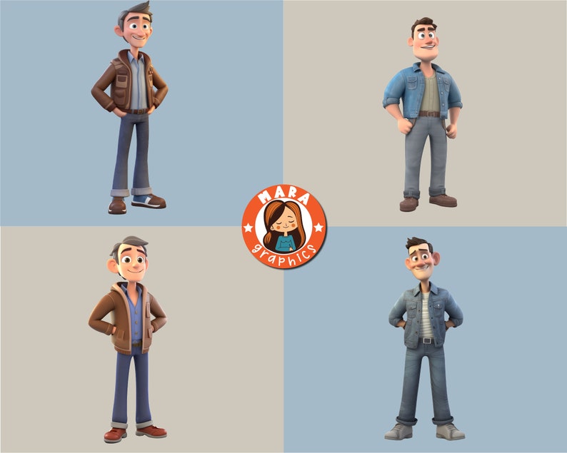 Cute 3D Dad Characters Clipart Set - High Resolution Pngs (4 Different ...
