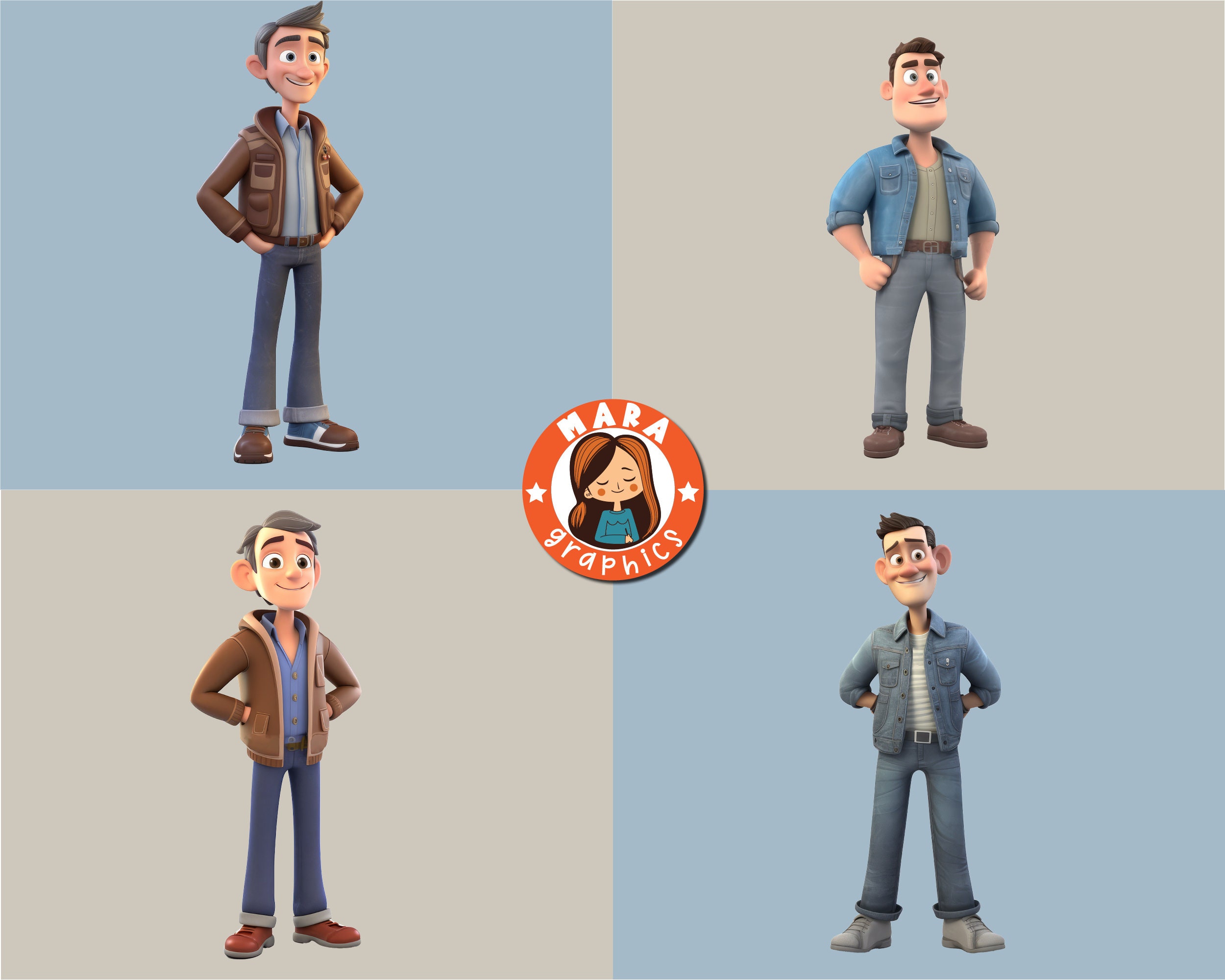 Cute 3D Dad Characters Clipart Set - High Resolution Pngs (4 Different ...