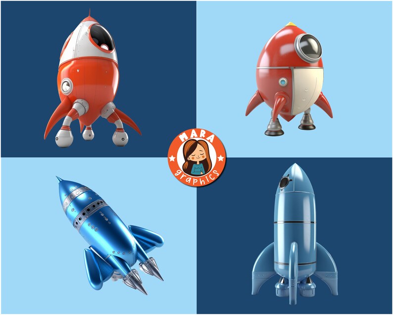 Set of 4 3D SPACE ROCKET Clipart - High Resolution Pngs (4 Different ...