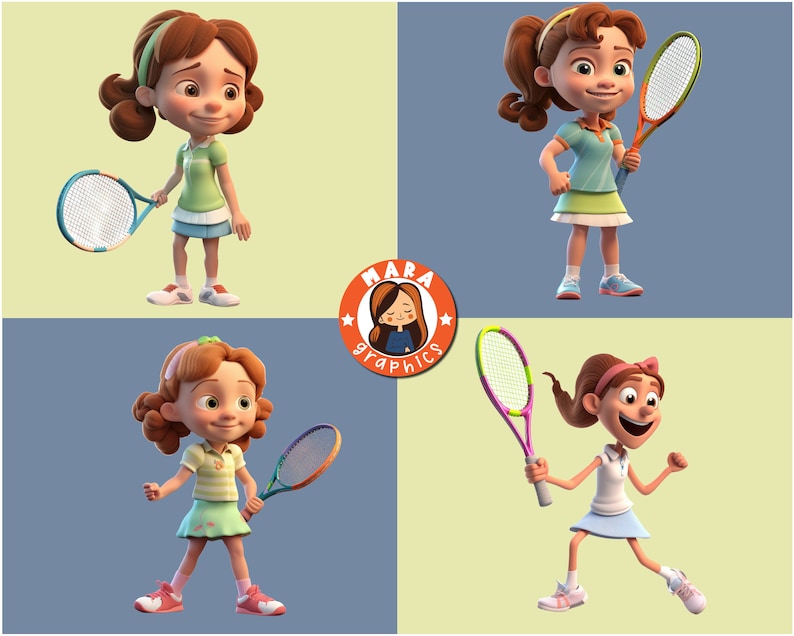 3D Tennis Player Girls Clipart Set of 4 Pngs High - Etsy