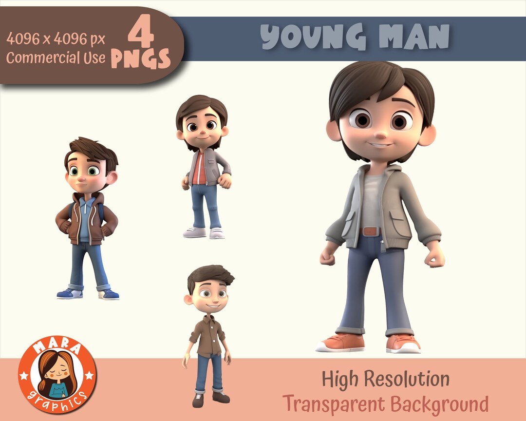 Cute 3D Young Boy Characters Clipart Set - High Resolution Pngs (4 ...