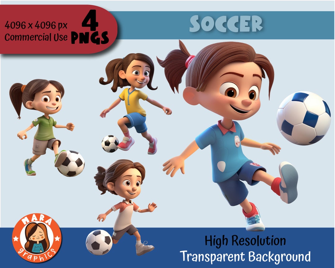 Set of 4 3D Soccer Player Girls Clipart High Resolution Pngs 4 ...