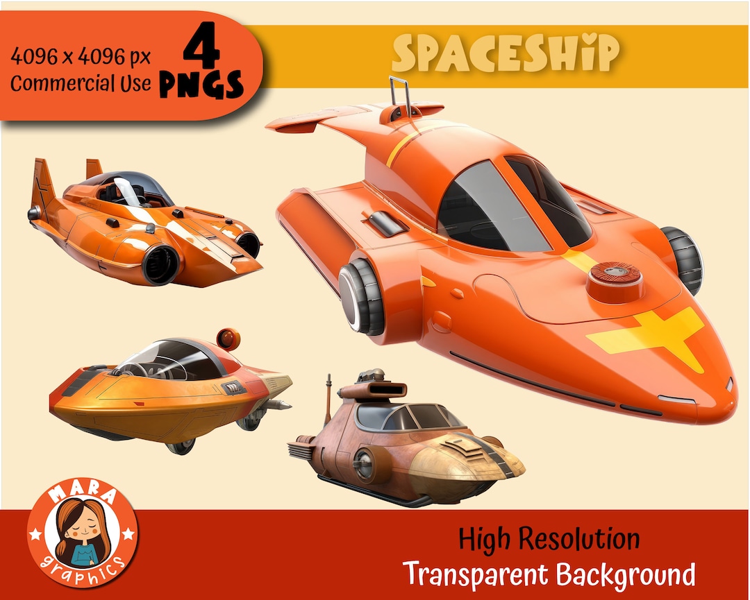 Set of 4 3D SPACESHIP Clipart - High Resolution Pngs (4 Different ...