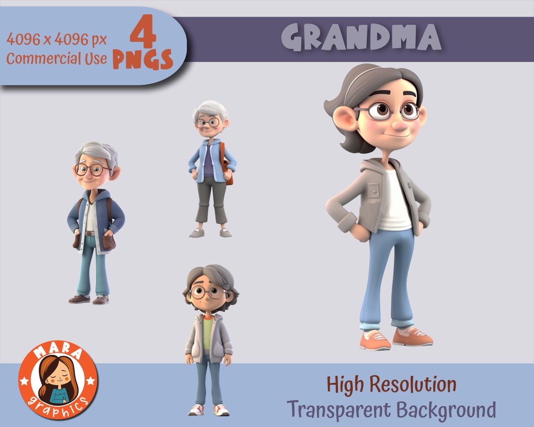 Cute 3D Grandma Characters Clipart Set - High Resolution Pngs (4 ...