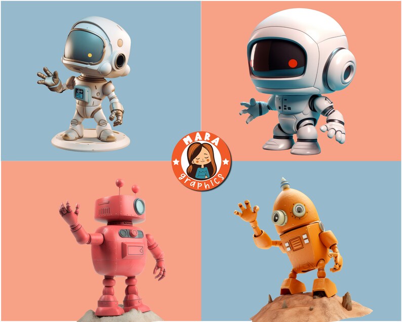 Cute 3D Robot Clipart Set High Resolution Pngs 4 Different Characters ...
