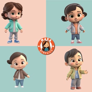 Cute 3D Girl Characters Clipart Set - High Resolution Pngs (4 Different ...