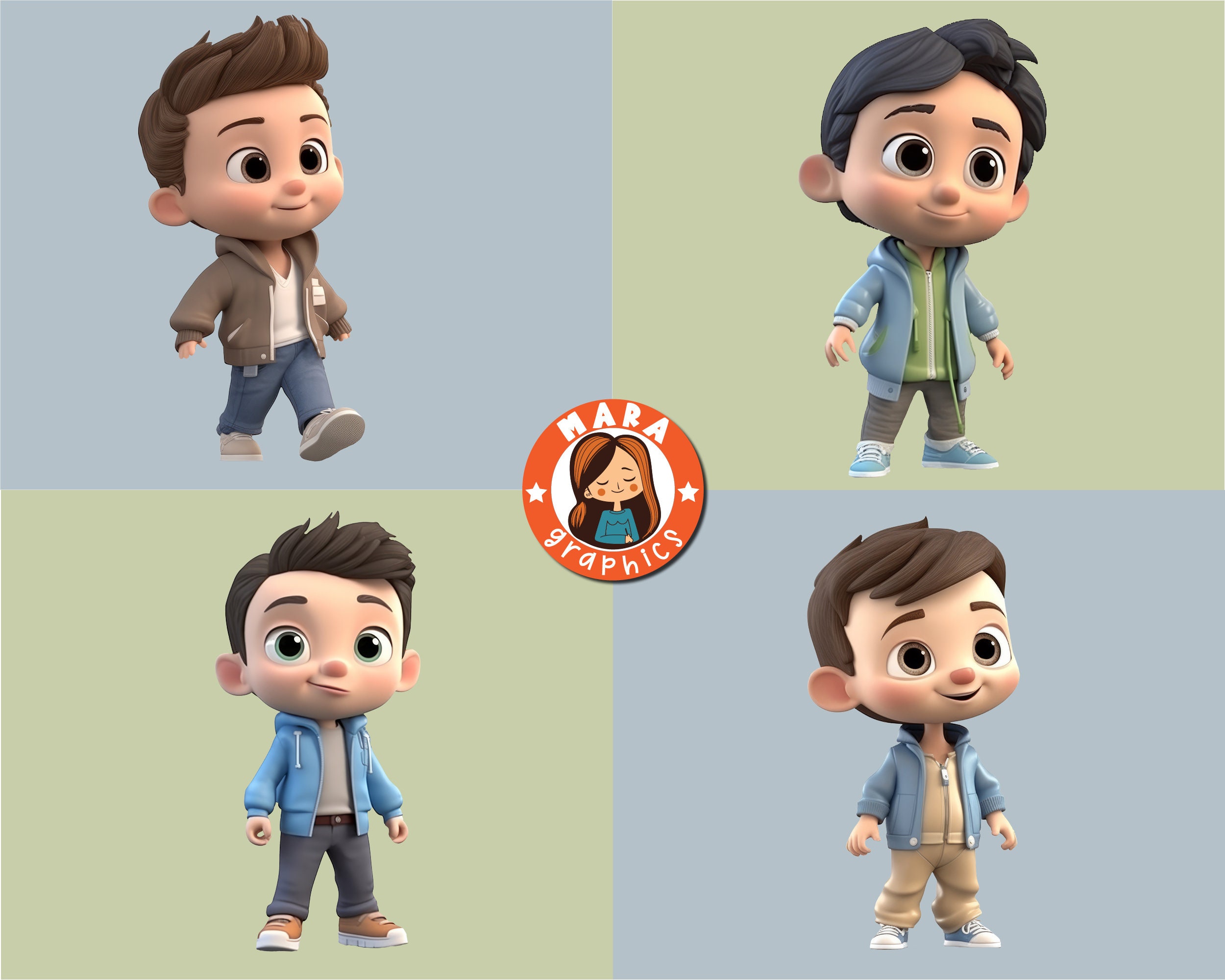 Cute 3D Little Boy Characters Clipart Set - High Resolution Pngs (4 ...